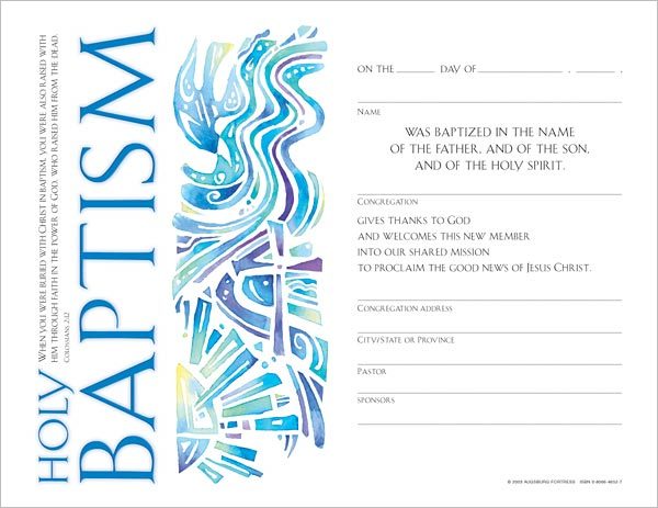 Community Adult Baptism Certificate Quantity Per Package 12 Augsburg Fortress